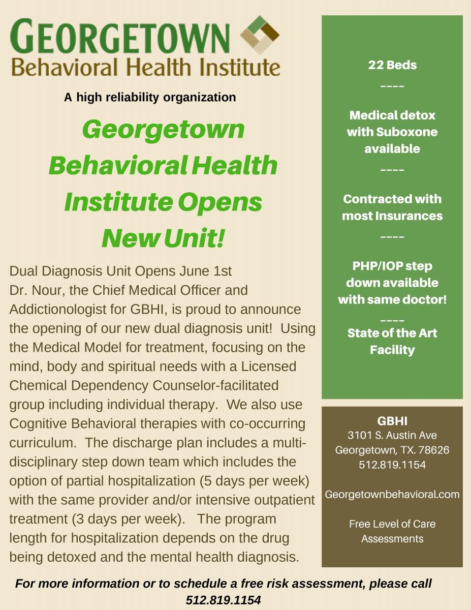 Psychiatric Hospital Brochures | Georgetown Behavioral Health